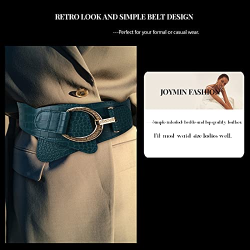 JOYMIN Women's Fashion Vintage 2.8" Wide Elastic Stretch Waist Belt With Interlock Buckle Crocodile Embossed Classic Leather Belt,Black