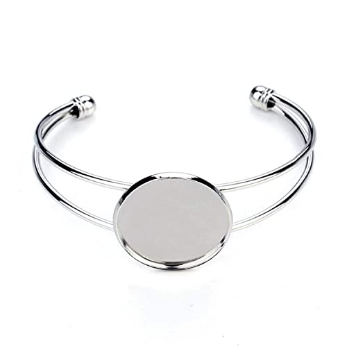 MIAO JIN 10 Pcs 25 mm Adjustable Round Cabochon Bezel Tray Blank Bangle for Crafting DIY Bracelets Making(Silver)
