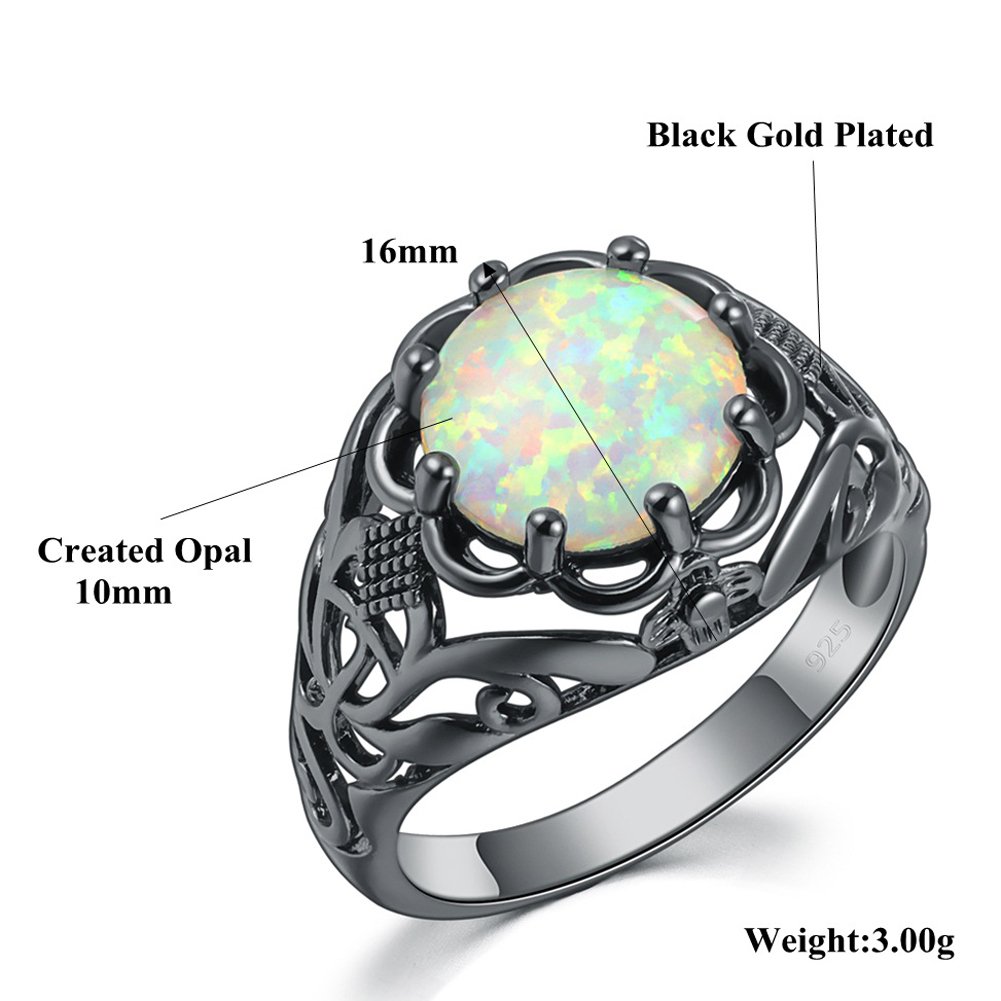 CiNily Black Gold Plated Opal Ring Ladies Gemstone Ring Opal Jewelry for Women Size 5