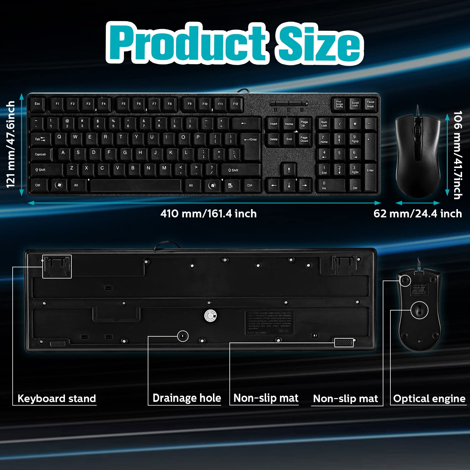 Fabbay 24 Pcs USB Wired Keyboard and Mouse 12 Wired Mouse 12 Corded Full Size Keyboard for School Office Home Compatible with Computer/Laptop/Windows/PC/Mac OS/Desktop