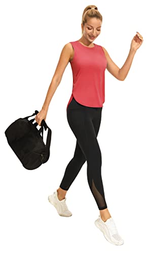 JOYSPELS Athletic High Neck Tank Top for Women - Sleeveless Workout & Yoga Shirt in Red