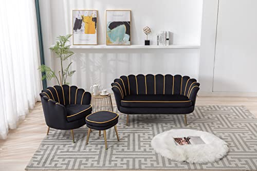 Loveseat Couch, Modern Velvet Sofa Accent Upholstered Settee, 2 Seater Small Loveseat for Small Spaces, Office, Bedroom, Living Room (Black)