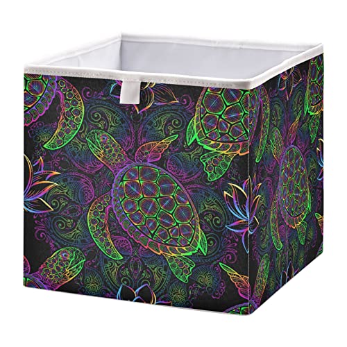 Kigai Foldable Storage Bins Cube,Mysterious Painted Turtle Closet Storage Baskets for Shelves Storage Box Open Storage Bins or Nursery Shelf, Closet, Office 11x11x11in