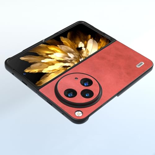 Covthch PU Leather Case Compatible with Oneplus Open, Flip Book Faux Leather Cowhide Pattern Phone case | Lightweight Thin Anti-Scratch Leather Hard PC Bumper OnePlus Open Cover for Women Men-Red