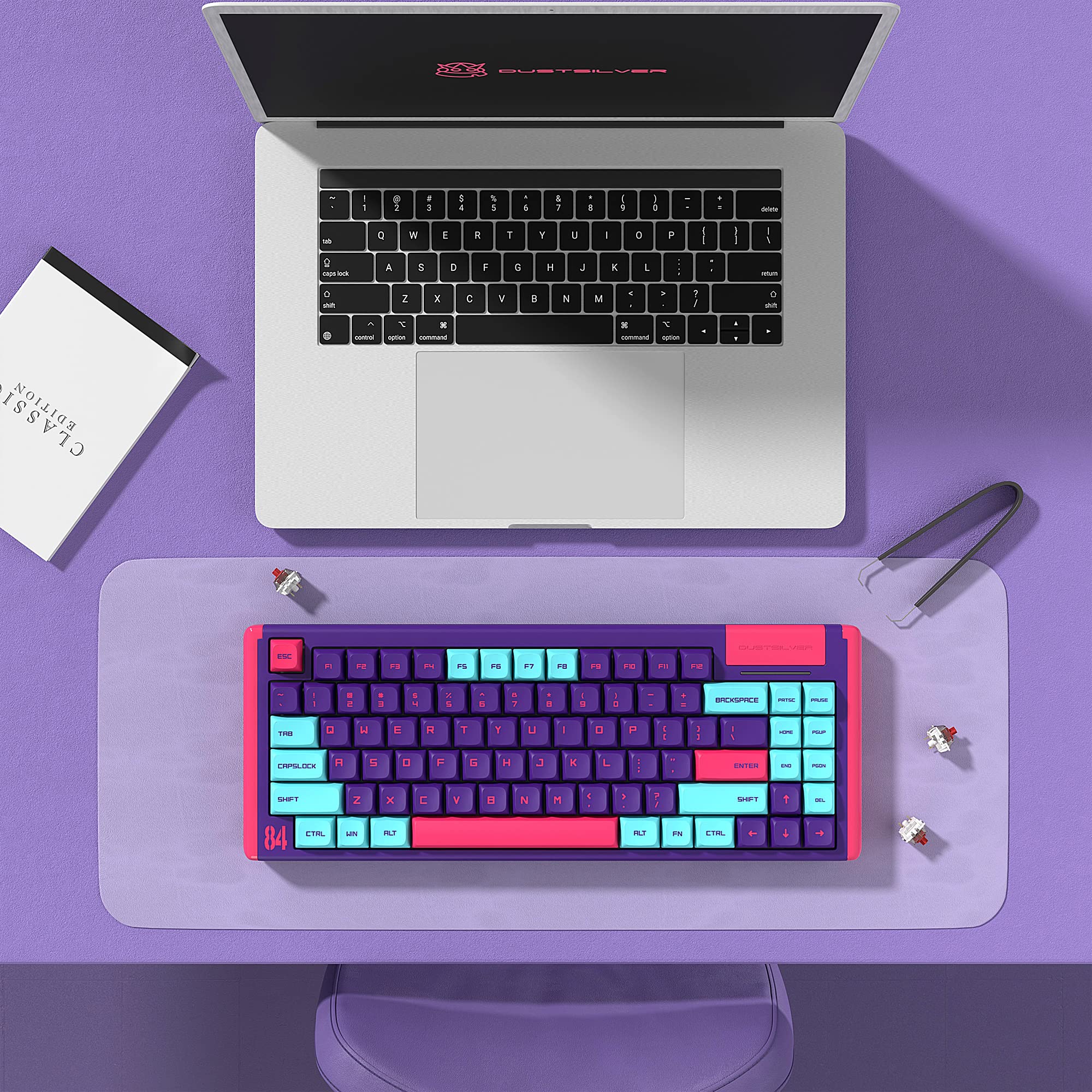 DUSTSILVER D84 Wireless 75% Cyberpunk Mechanical Keyboard with RGB, Hot Swappable, Bluetooth/2.4G/Type-C Connection, Gateron Black Switches for Linear Typing