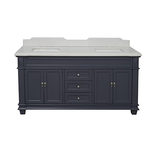 Kitchen Bath Collection Elizabeth 72-inch Double Bathroom Vanity (Quartz/Marine Gray): Includes Marine Gray Cabinet with Stunning Quartz Countertop Countertop and White Ceramic Sinks