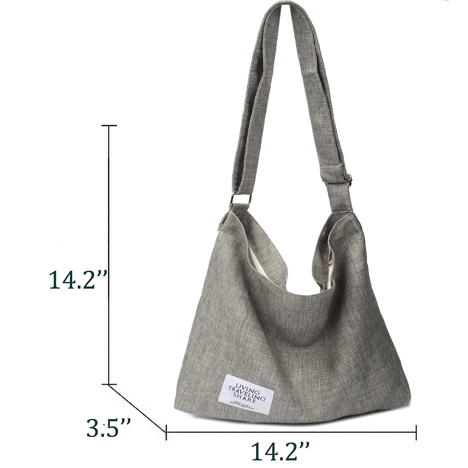 TCHH-DayUp Hobo Bags for Women Canvas Crossbody Tote Large Cute Handbags Casual Shoulder Purses Gray