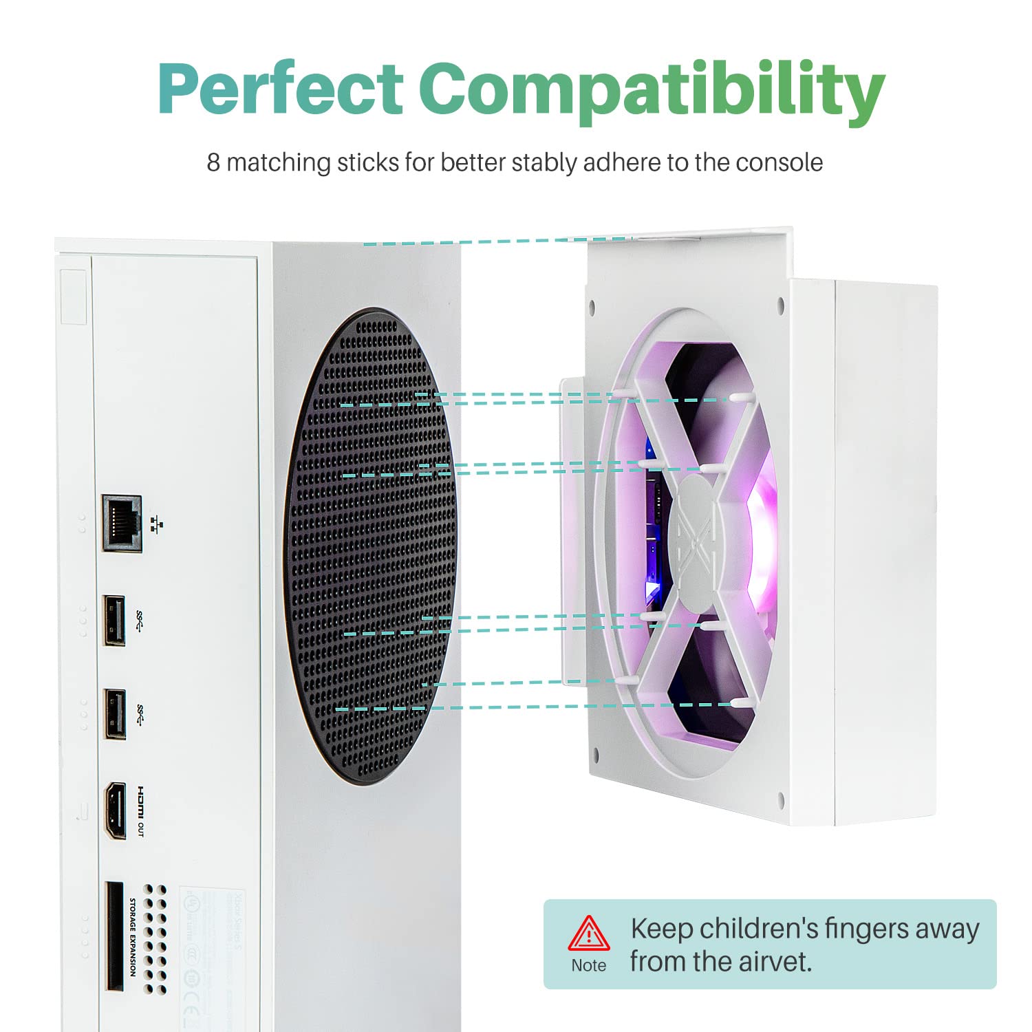 Cooling Fan for Xbox Series S, MVIIOE for Xbox Series S Stand with RGB Light, A Turbo Cooling Fan with 3 Adjustable Speeds, 2 USB Ports