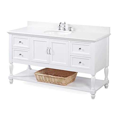 Kitchen Bath Collection Beverly 60-inch Single Bathroom Vanity (White/Quartz): Includes White Cabinet with Stunning Quartz Countertop and White Ceramic Sink