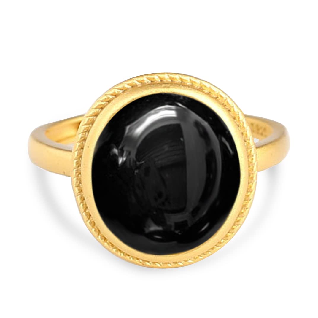 DALEGEM Women 14K Gold Natural Round Agate Onyx Stone Ring,Real Genuine Crystal Quartz Gemstone Stone Ring Jewelry for Women (Stone_C, Adjustable)