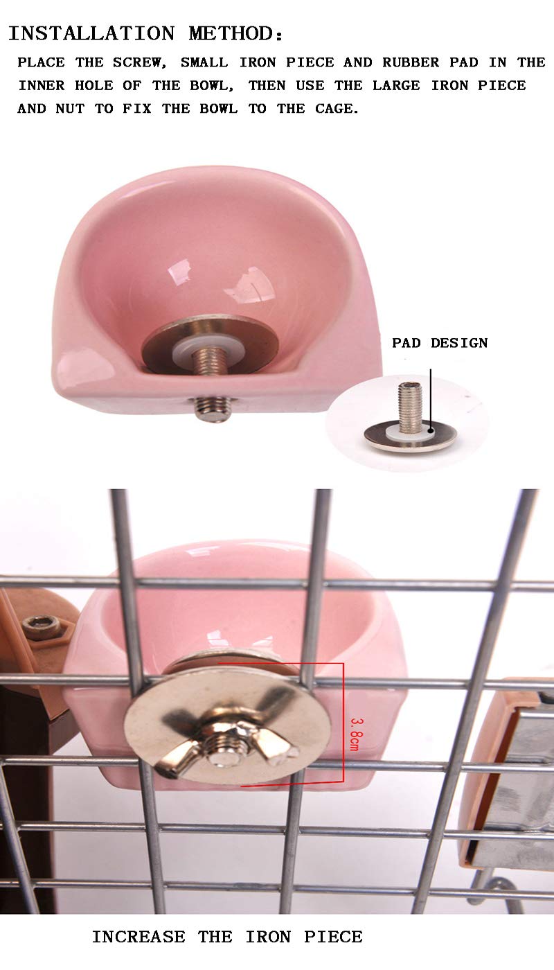 Small Animals Bowl, Detachable Cage Feeder Pet Ceramic Water & Food Feeder, Small Animal Supplies for Rabbit Parrot Squirrels Chinchilla Hamster Ferret (White, M)