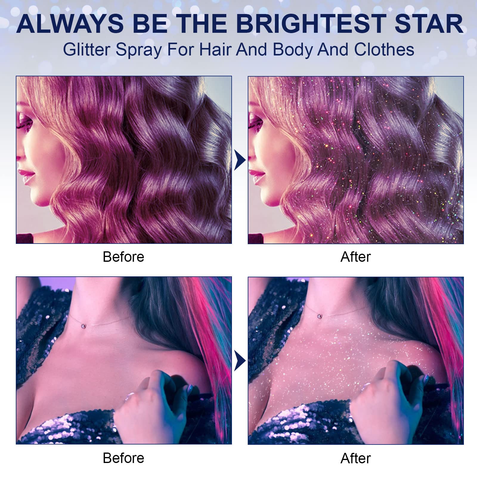 Glitter Spray, Body Shimmery Spray for Skin, Face, Hair and Clothing, Waterproof,Not Take Off and Quick-Drying Makeup