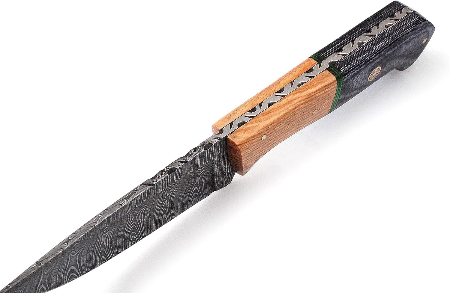 Damascus Knives Custom Handmade Damascus Hunting Knife- Best Damascus Steel Blade Hunting Skinning Knife- Fixed Blade Hunting Knife With Sheath Belt Loop (Black&olive) 20101