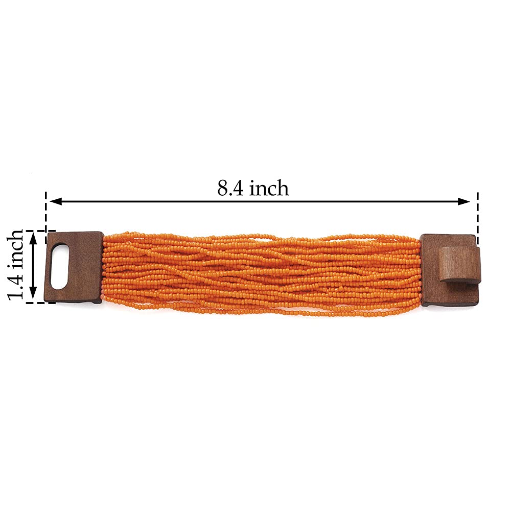 Coiris Multi Layers Seed Beads Wide Bangle Strand Bracelet for Women(BR1167-Orange)