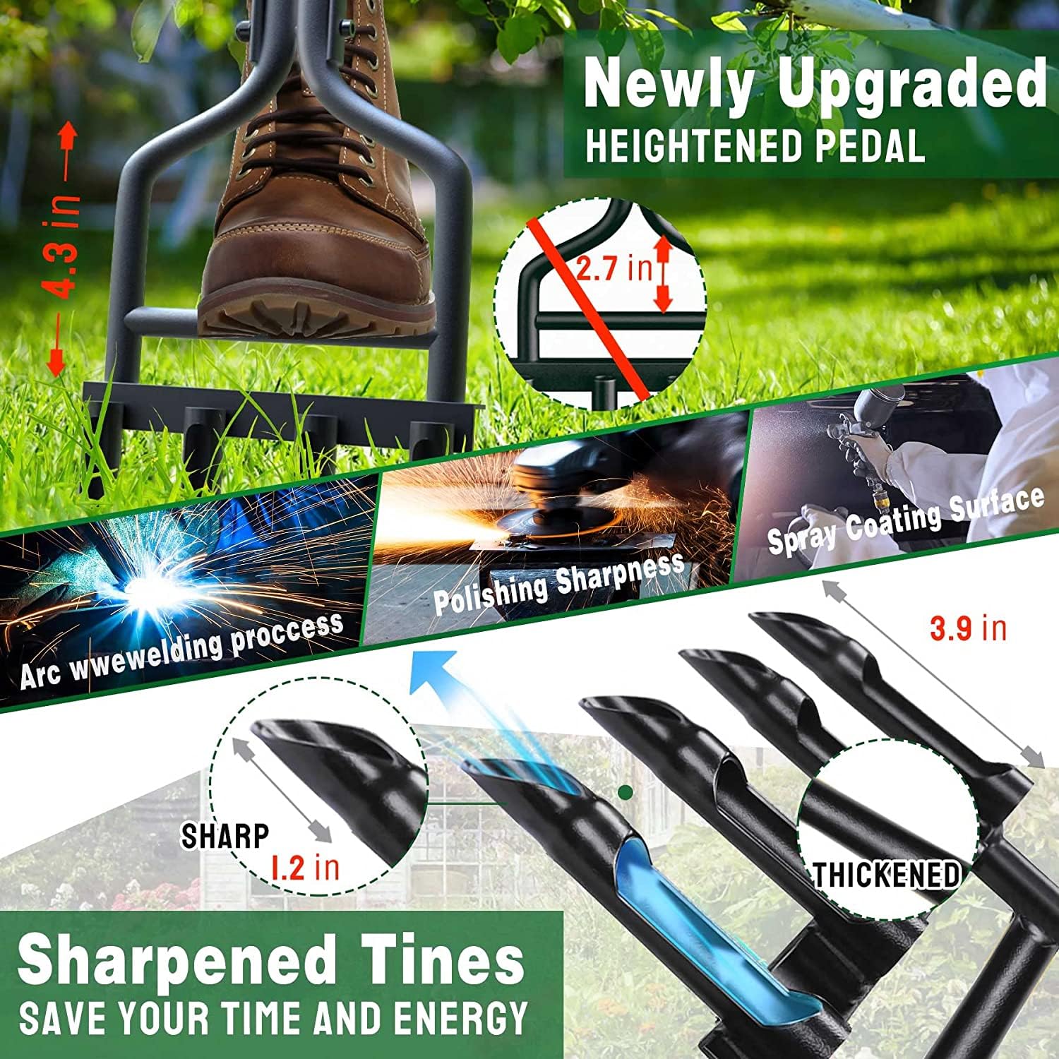 EEIEER Lawn Aerator Coring Tool, Manual Plug Core Aerators with Clean Tool, Upgarded Yard Aeration Tools with 4 Hollow Slots for Compacted Soils & Lawns Garden Care-37.6''