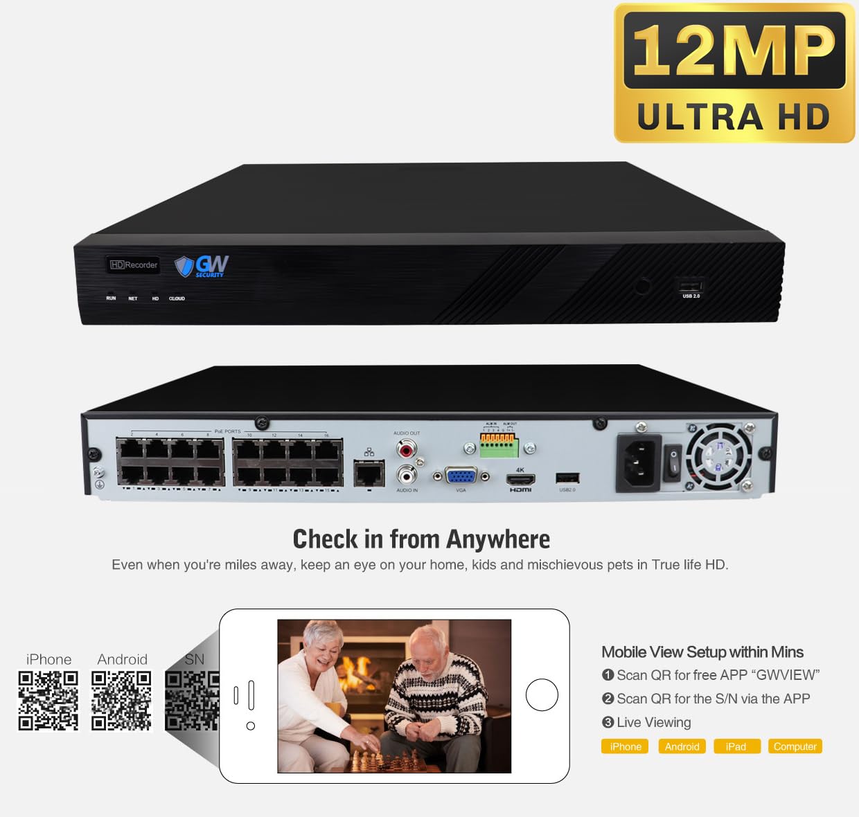 GW Security 16 Channel 12MP NVR 8MP 4K IP PoE Security Camera System with 8 4K 2.7-13.5mm 5X Motorized Zoom 24/7 Day Night Vision Waterproof Microphone AI Dome Camera, Intelligence AI Smart Functions
