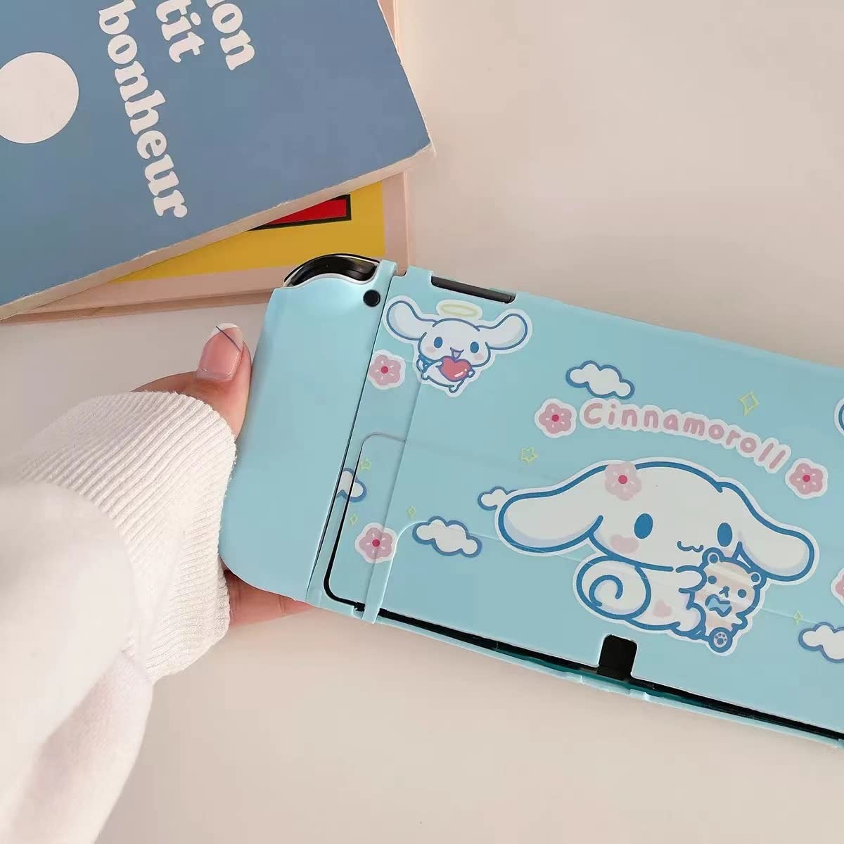Cute Cinnamon roll Case Compatible with Nintendo Switch OLED, Dockable Case Cover, Ergonomic Soft TPU Grip Case for Joycon, Sparkle Skin Set