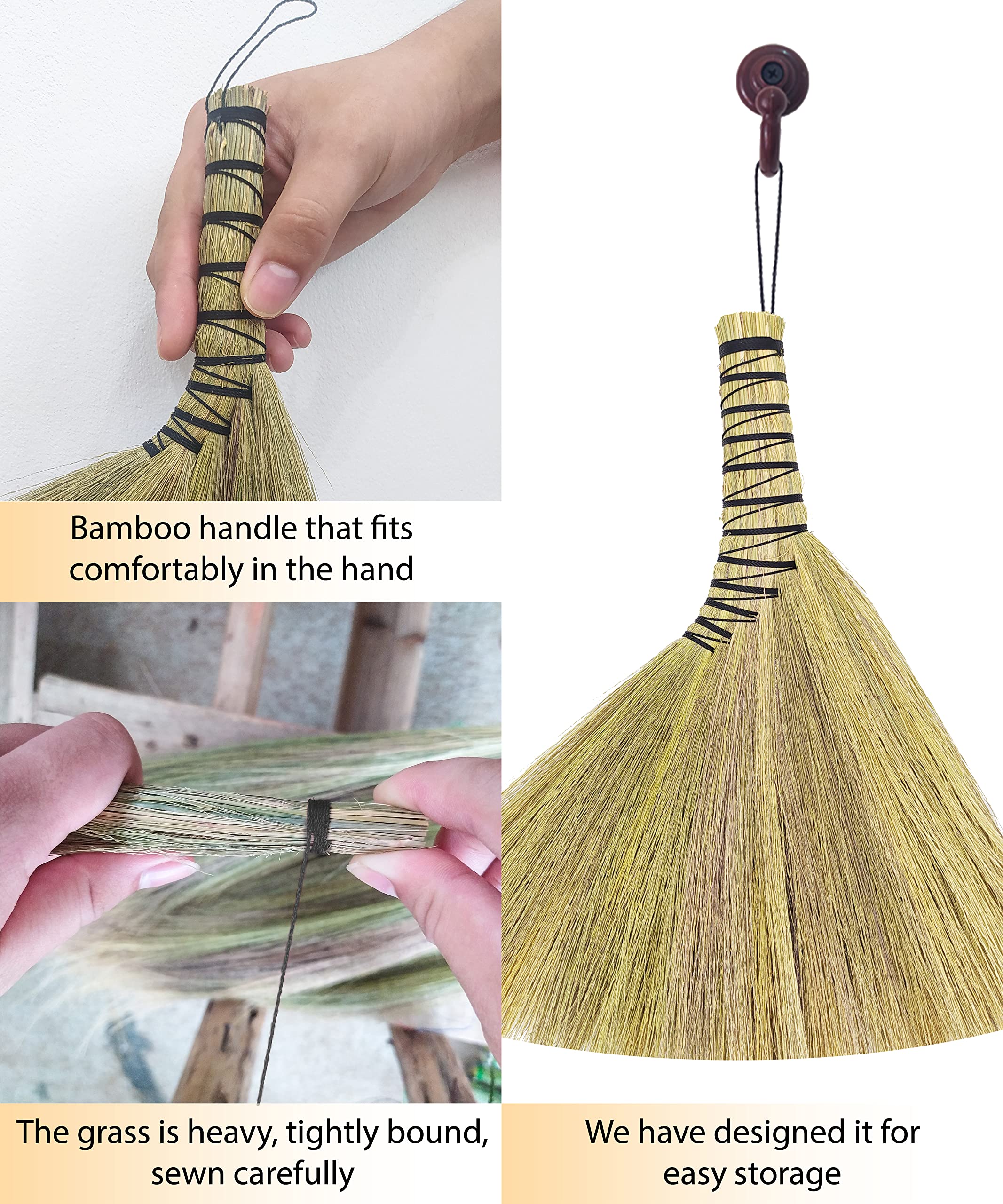Small Whisk Broom,Handmade Turkey Wing Whisk Broom 12" for Cleaning,Sturdy Soft Brush,Bristle Design Cleans Dust Dirt & Debris Brush Head/Perfect for Indoor Outdoor and Car