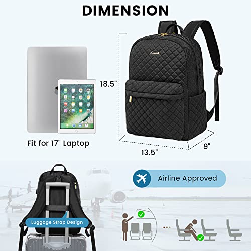 LOVEVOOK Travel Laptop Backpack Women 17 Inch Large Capacity Backpack Purse with Dual Computer Compartment Work Backpack Airline Approved Carry on Backpack for Business College, Black