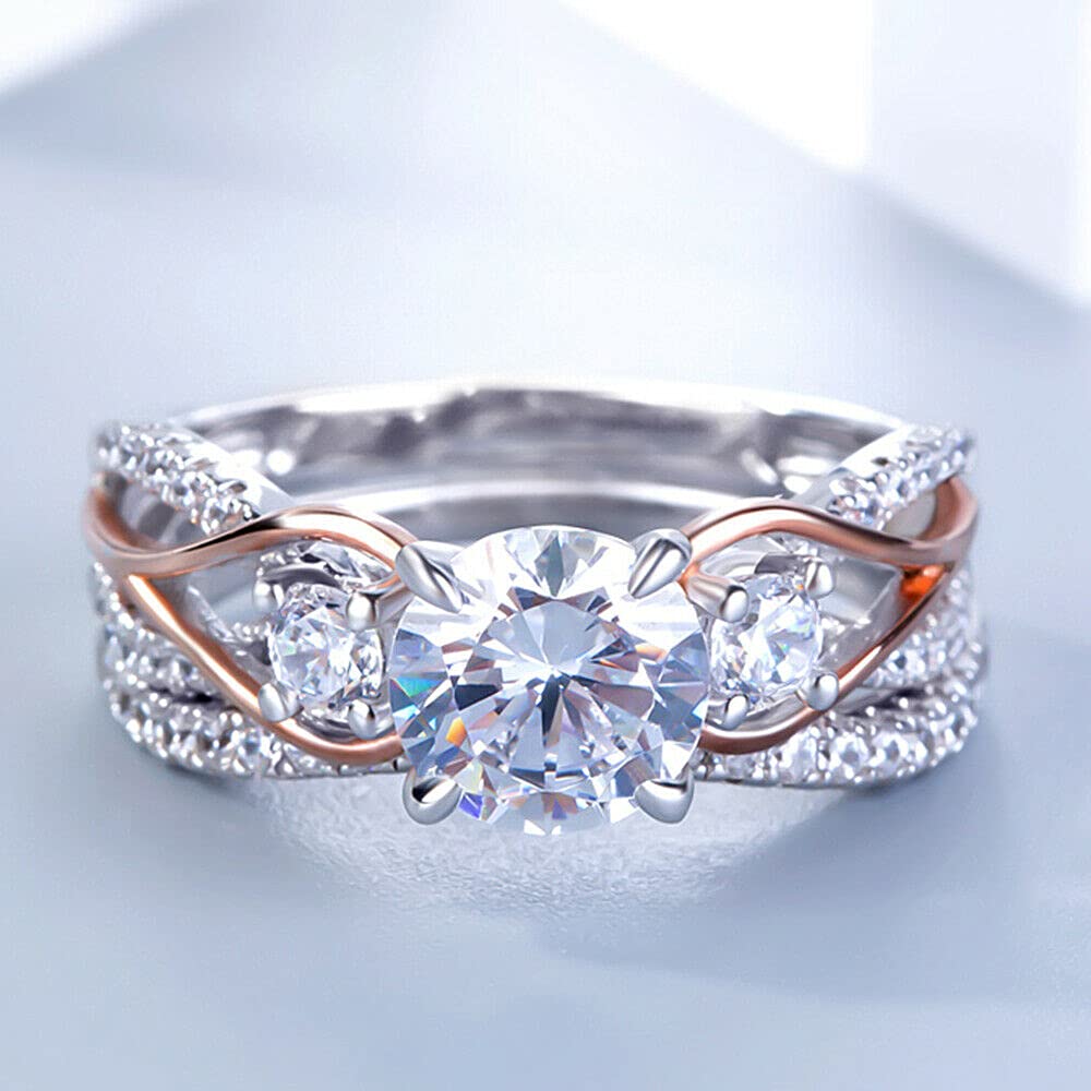 DRISHYA FASHION 2.20 Ct Round Cut Simulated Diamond Engagement Wedding Bridal Ring Set 14k Two Tone Gold Plated Gift For Her (11.5)