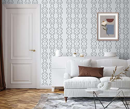 Micpolo Stripe Peel and Stick Wallpaper Black and Grey Contact Paper Geometric Self-Adhesive Wallpaper Modern Removable Vinyl Decor 17.7"X78"