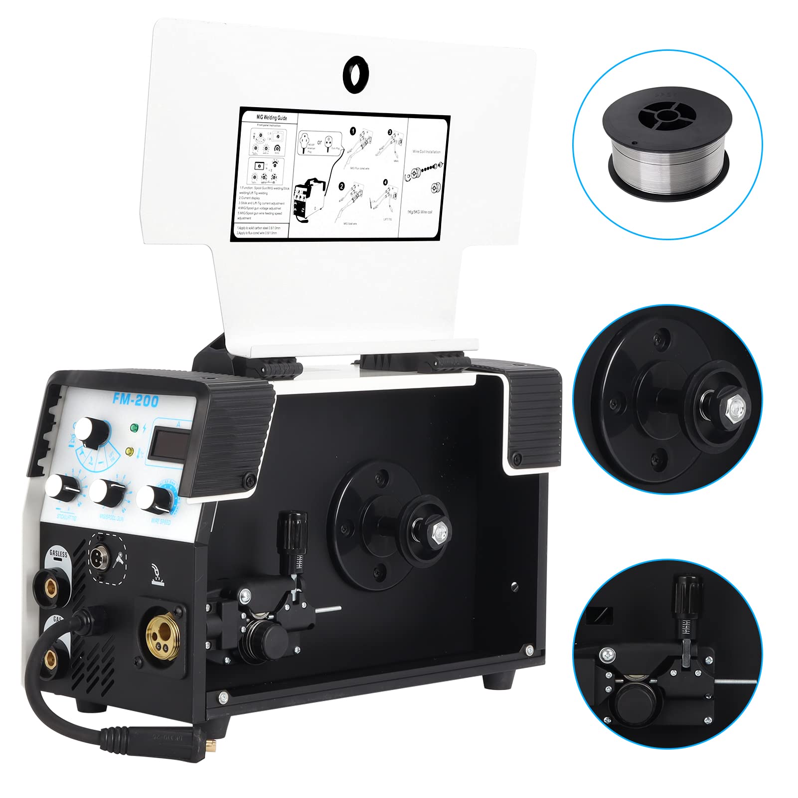 FLARING MIG Welder 200Amp 5 in 1 Gas MIG/Gasless Flux Core MIG/Stick/Lift TIG welding Spool Gun 220V Aluminum Multi Process Welding Machine with Wire Feeding Adjustment Local service