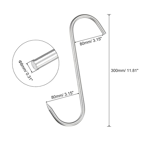 uxcell 11.81" Meat Hooks, 0.31" Thick Stainless Steel Butcher S-Hook for Meat Processing, Chicken Fish Beef Hanging Drying Smoking 2Pcs