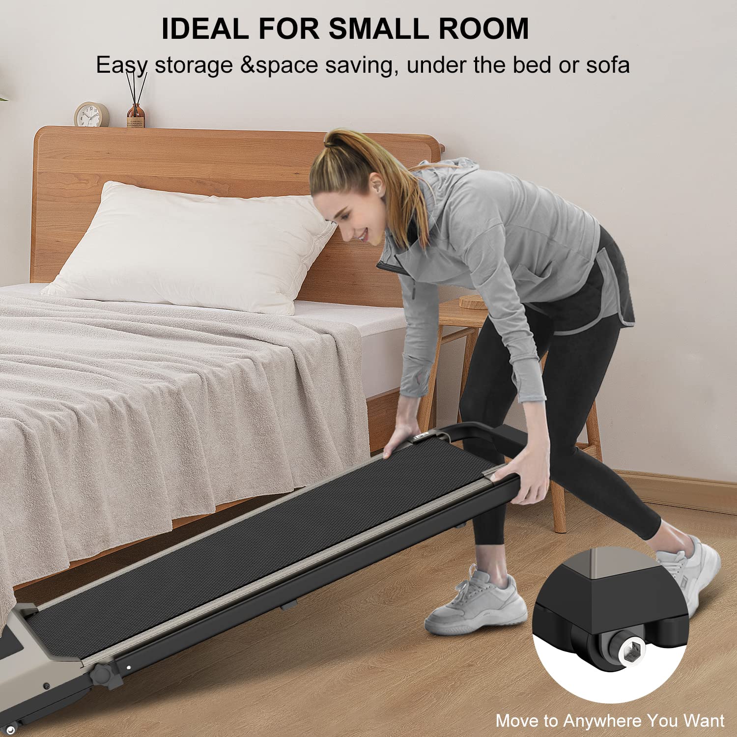 Dskeuzeew Under Desk Treadmill 2 in 1 Folding Treadmill, Foldable Walking Running Pad with Handle&Phone Holder, Powerful & Quiet Walking Jogging Running Machine for Home Office Grey