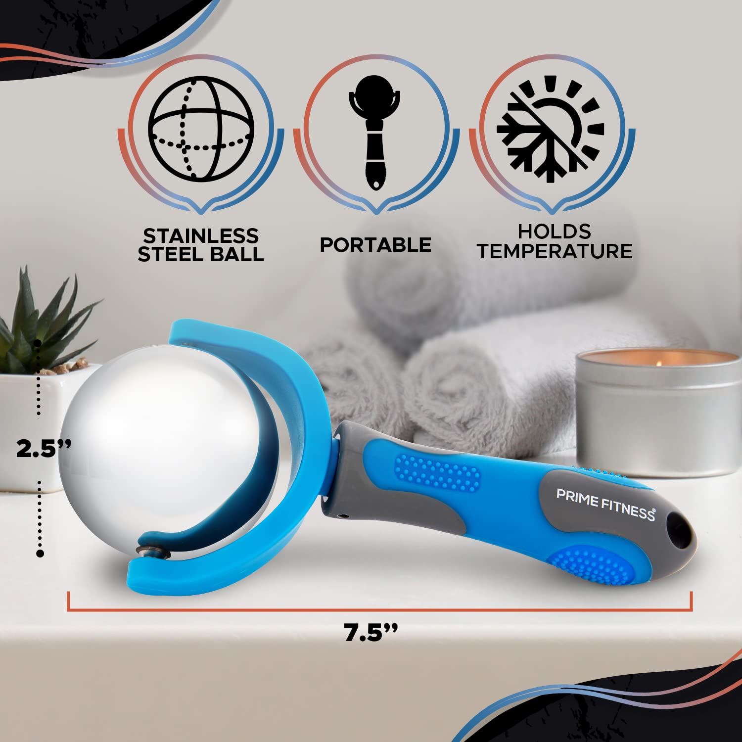 Cold Massage Roller Ball | Cold Therapy | Ice Roller Ball with Handle | cryo Stick | Relieve Muscle Pain - by Prime Fitness (Blue)