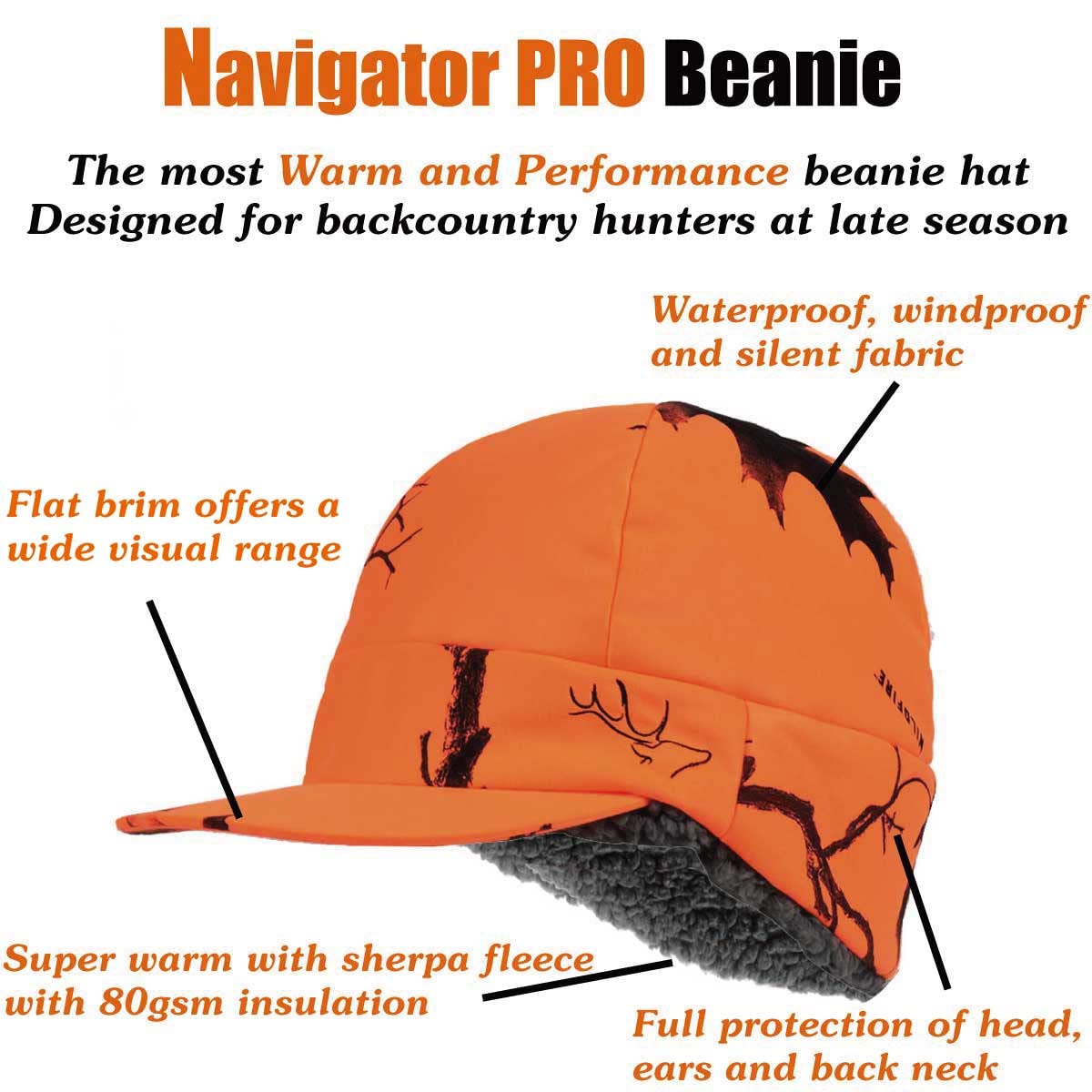 EDTREK mens Extreme Cold Weather Insulated Beanie Flat Brim Waterproof Windproof Backcountry Hunting Hat, Old School Camo, Large