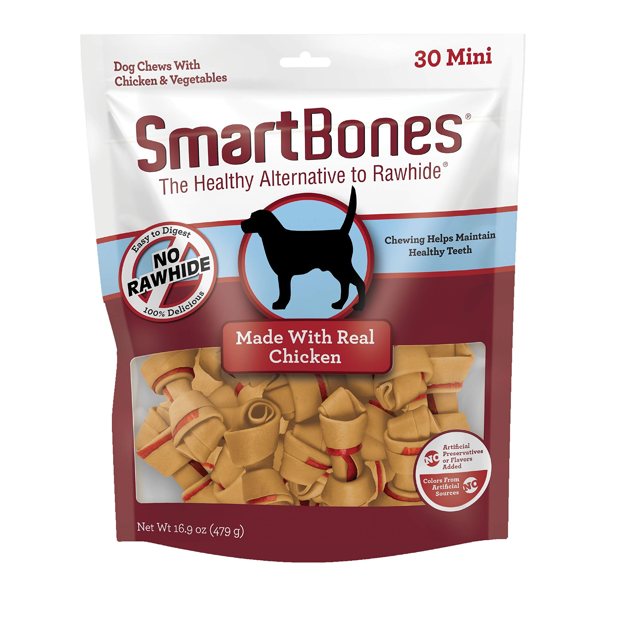 SmartBones with Chicken Mini Chews 30 Count, Rawhide-Free Chews for Dogs, No Artificial Preservatives or Flavors Added, 16.9 OZ (SBC-00309)