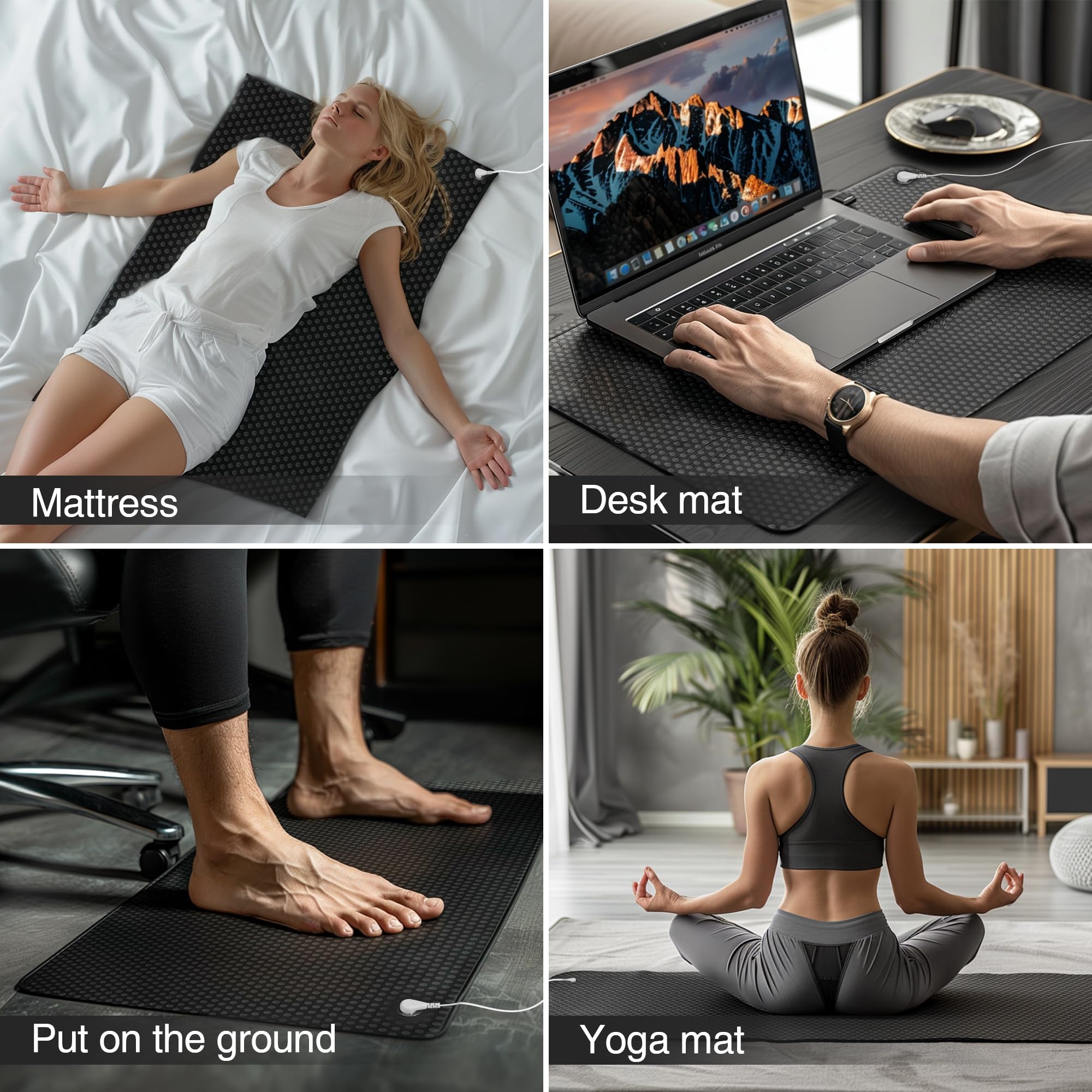 Grounding Mat for Bed, Grounding Pad for Sleep, Anti-Slip PU Leather Grounding Mattress with Grounding Cord, 27''Γ76ββ, King