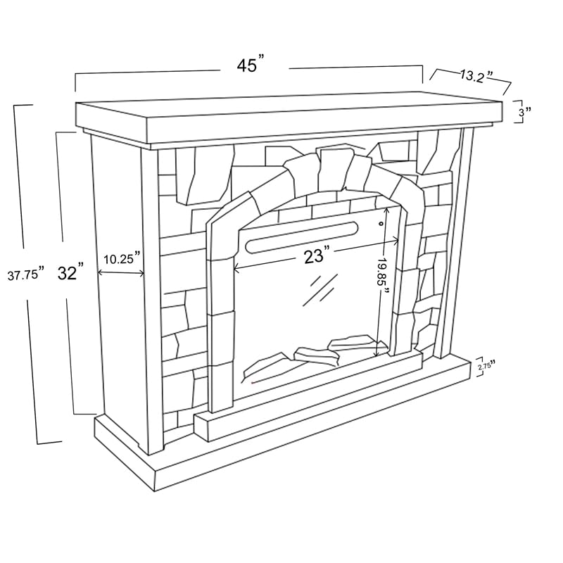 LIVILAND 45-Inch Freestanding Electric Fireplace with Faux Stone Mantel - Gray