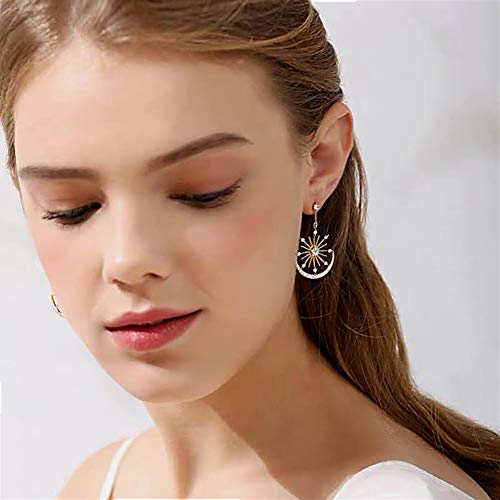 Cubic Zirconia Moon Star Drop Earrings, Simulated Diamond Long Dangle CZ Star Earring