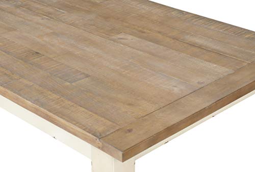 Roundhill Furniture Prato 6-Piece Dining Table Set with Cross Back Chairs and Bench, Antique White and Distressed Oak Finish