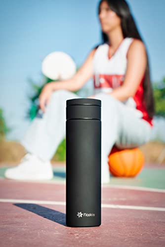 Flaskie Smart Flask (2nd Generation) | 17 Oz | BPA-Free Stainless Steel | Reusable Water Bottle | Replaceable Battery | Double Walled Vacuum Insulated | Keeps Hot for 15 Hrs, Cold for 24 Hrs (Black)