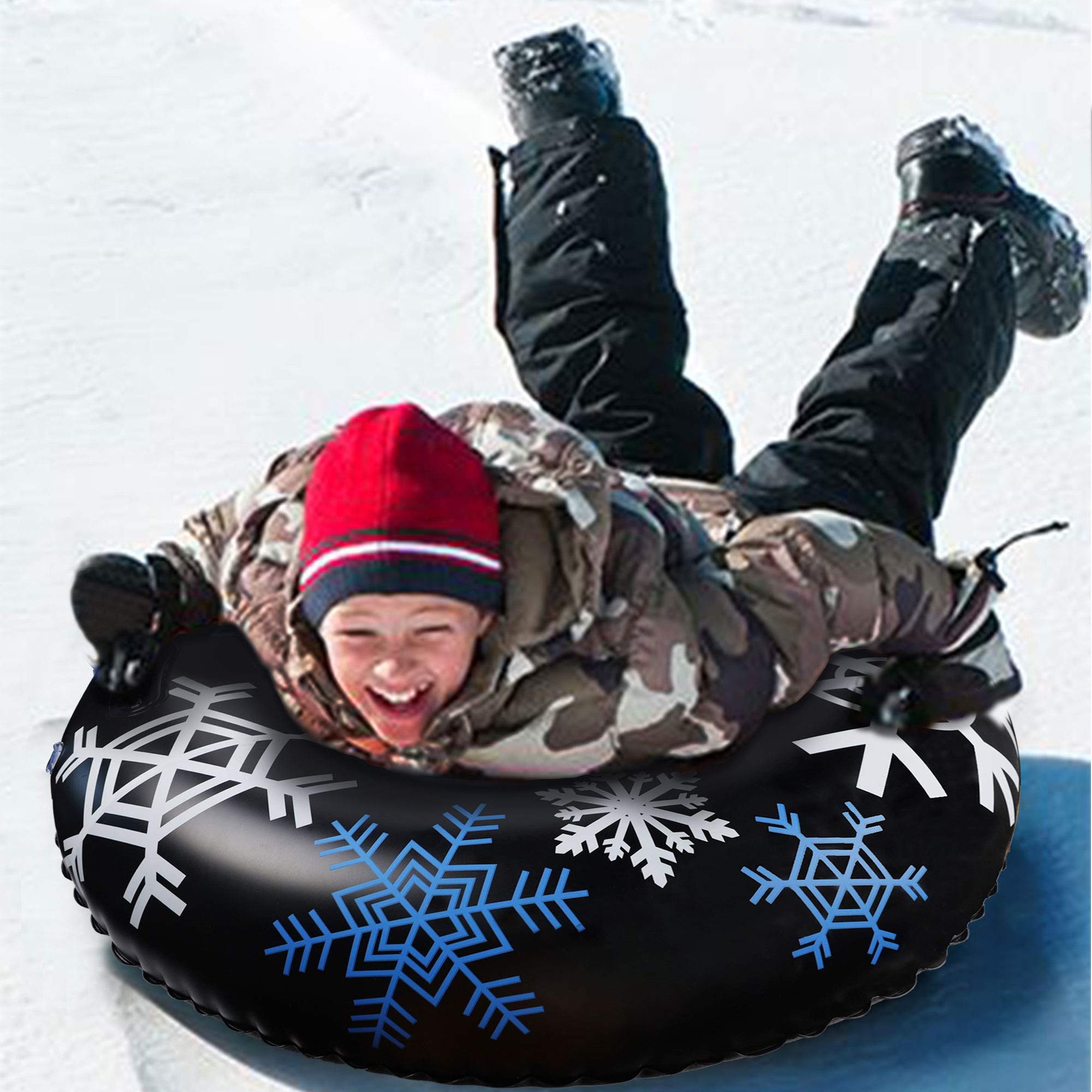 Cllayees 48 Inches Inflatable Snow Tube, PVC Snow Sled Thick Large Sledding Pipe, Heavy Duty Snow Tube with Handles for Adults