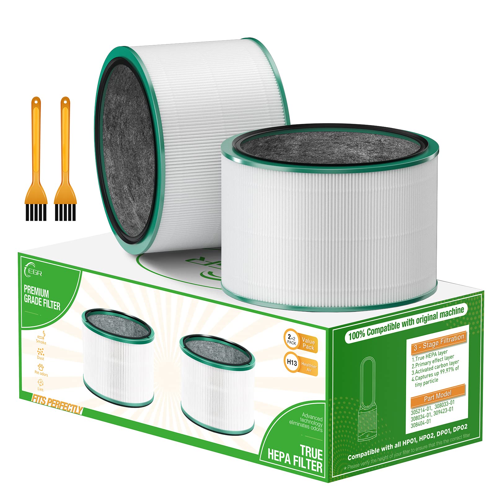 EGR HP01 HP02 Air Filter Replacement Compatible with Dyson Pure Hot Cool Link HP01 HP02 DP01 DP02, 360° H13 High Density HEPA Carbon Filter