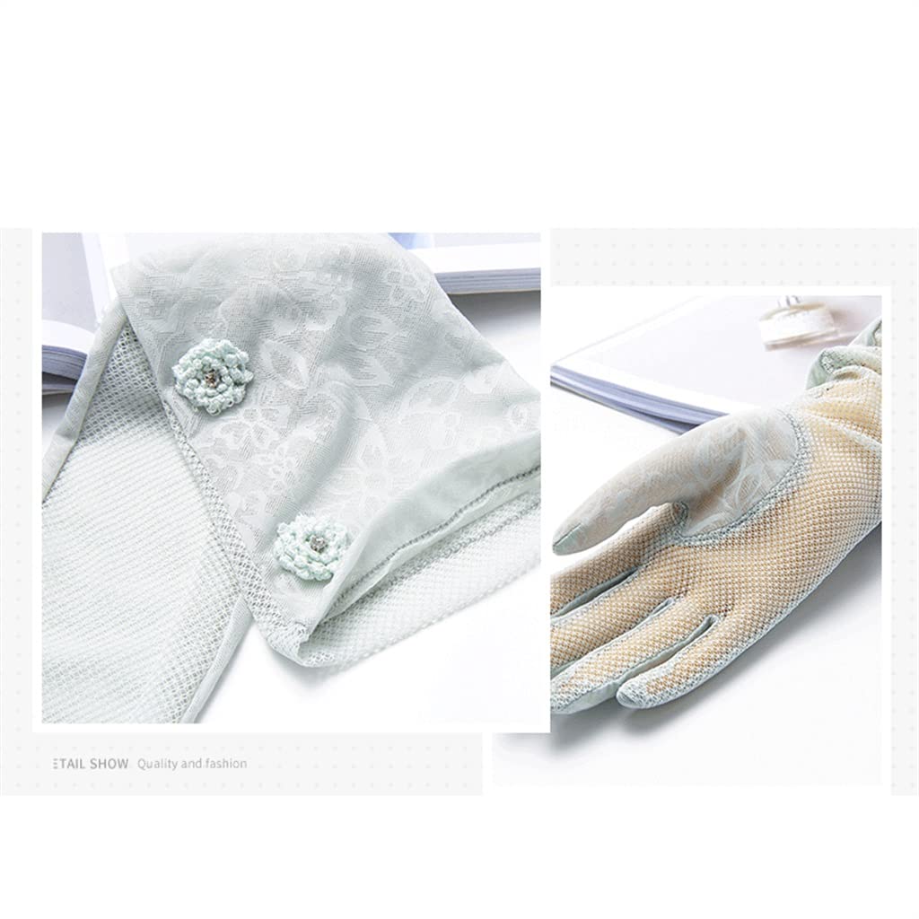 Driving Gloves Women's Summer Thin Long Lace Ice Silk Sleeves Full Finger Touch Screen (Color : A, Size : One Size)