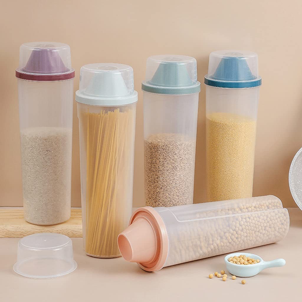 FSHAN Kitchen Jars Plastic Storage Box Kitchen Food Grains Cereal Containers Tall Food Storage Spaghetti Noodle/Pasta Container with Scale Lid Useful Container Set (Color : 3pcs Pink)