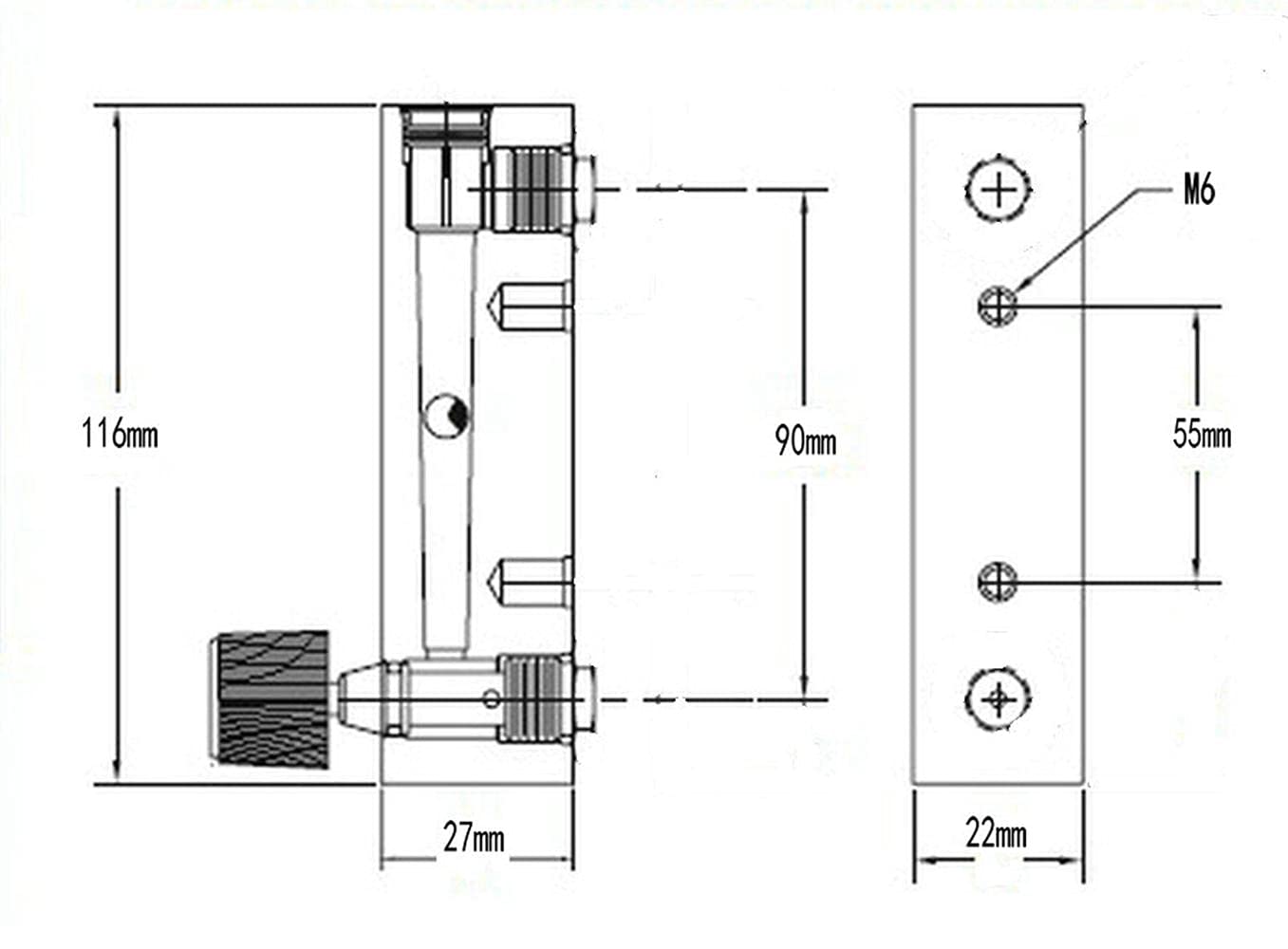 H2 Rotameter Flow Meter 0.1-25LPM LZM-8M Push in Fit 6 OD Tube Acrylic Adjustable Panel with Valve - (Size: 2-20LPM)