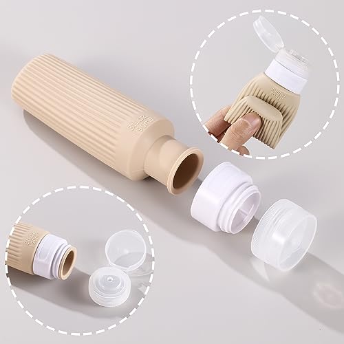 LIYUABU Silicone Travel Bottles for Toiletries,Tsa Approved 3oz Portable Refillable Travel Bottles,Leak Proof BPA Free Squeezable Travel Size Containers Accessories with Toiletry Bag(4Pack Brown)