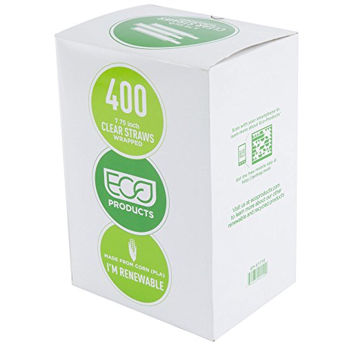 Eco-Products 7 3/4" Clear Wrapped Renewable and Compostable Straws - 400 / Pack (7.75)