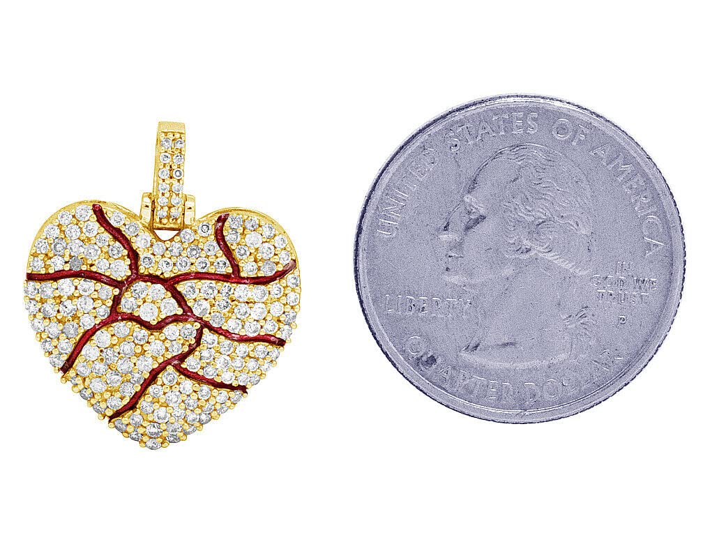 DTJEWELS 10K Yellow Gold Finish Broken Bleeding Round Diamond Heart Pendant Charm 1 1/10CT 1'' (AS-PN-2880)