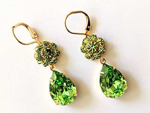 Choupee Sew On Rhinestone Tear Drop Crystal Rhinestones in Gold Setting 48 Pcs (Green, 13 X 18 MM)