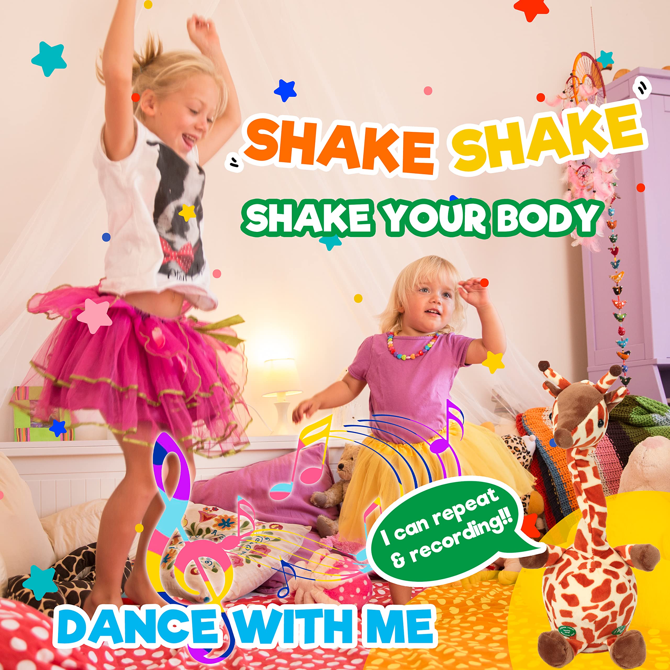 Easfan Dancing Singing Giraffe Repeat What You Say Talking Stuffed Animal Funny Interactive Electric Toy Mimicking Speaking Recording Musical Plush Gifts for Kids,14"
