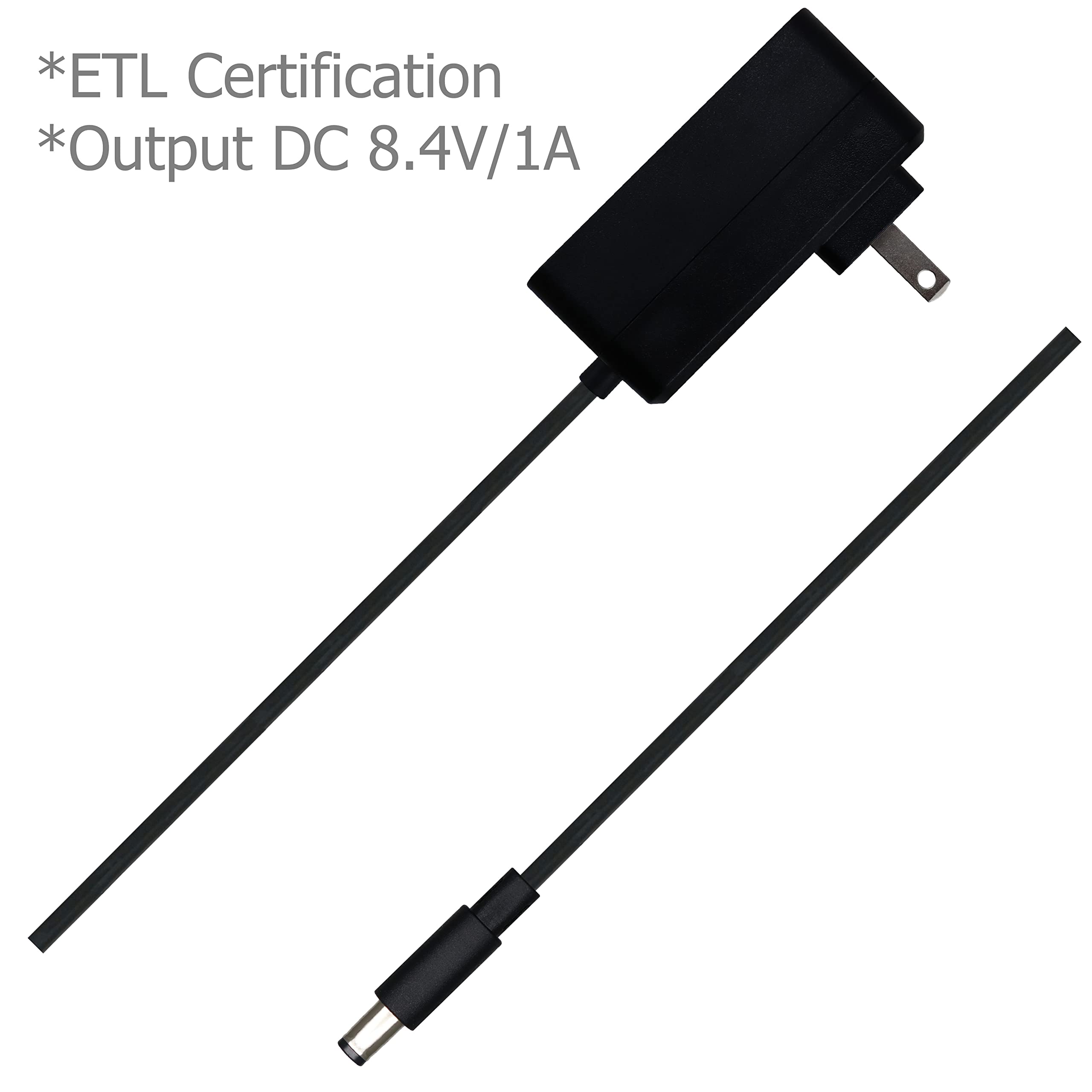 EIKS Wall Charger DC 8.4V/1A Replacement Power Supply for Camera Headlight Flashlight Massager with 5.5x2.5mm Tip & 8 Selectable Tips - Comply with ETL Certificate