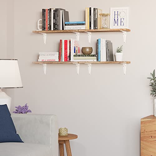 Wallniture Arras Floating Shelves for Wall Storage, 17"x6" Living Room Wall Decor, Bookshelf for Bedroom, Kitchen Organization and Storage Shelves, Burnt Finish White Brackets Set of 4