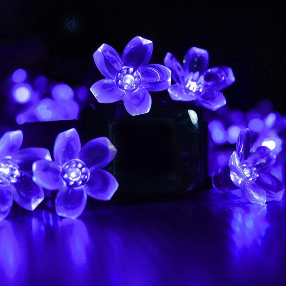 WONFAST Solar Flower Lights, Waterproof 23ft/7M 50LED Peach Blossom Flower Solar Fairy Decorative String Lights for Outdoor Garden Home Wedding Christmas Party Lighting Decorations (Blue Flower)