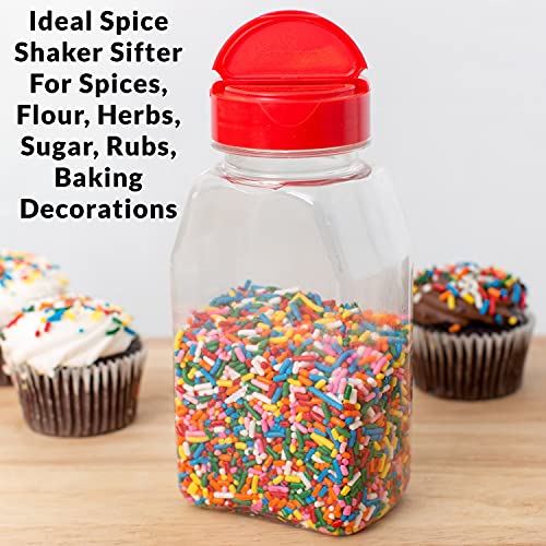 Skyway Supreme Large 16 OZ Clear Plastic Spice Bottles Seasoning Containers Jars - Set of 2 - Flap Cap with Pour and Sifter Spice Shaker - Durable Refillable Perfect For Herbs Spices Rubs - BPA Free